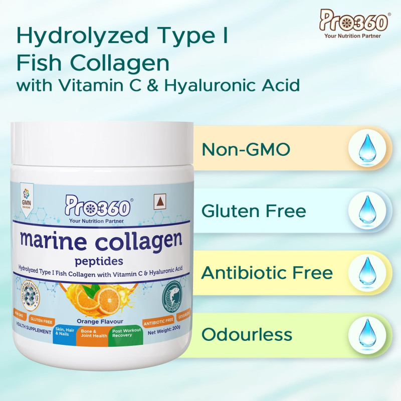 Pro360 Marine Collagen Peptides for Healthy Skin, Hair, Nails, Bone and Joint, Post workout ...